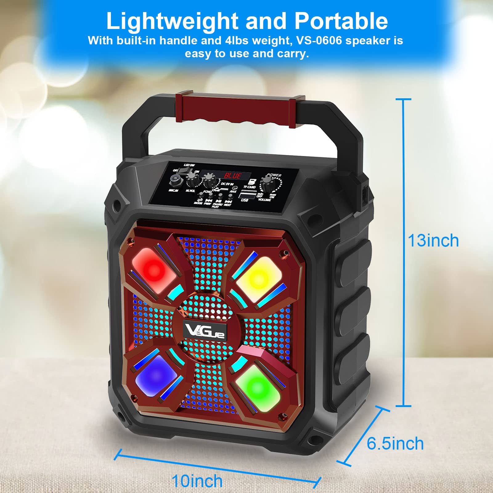 Karaoke Machine for Kids, VeGue Portable Bluetooth Speaker PA System with Wireless Microphone, LED Lights, Remote Control, Supports Tf Card/USB/AUX Input, Ideal for Home Karaoke, Party (VS-0606)