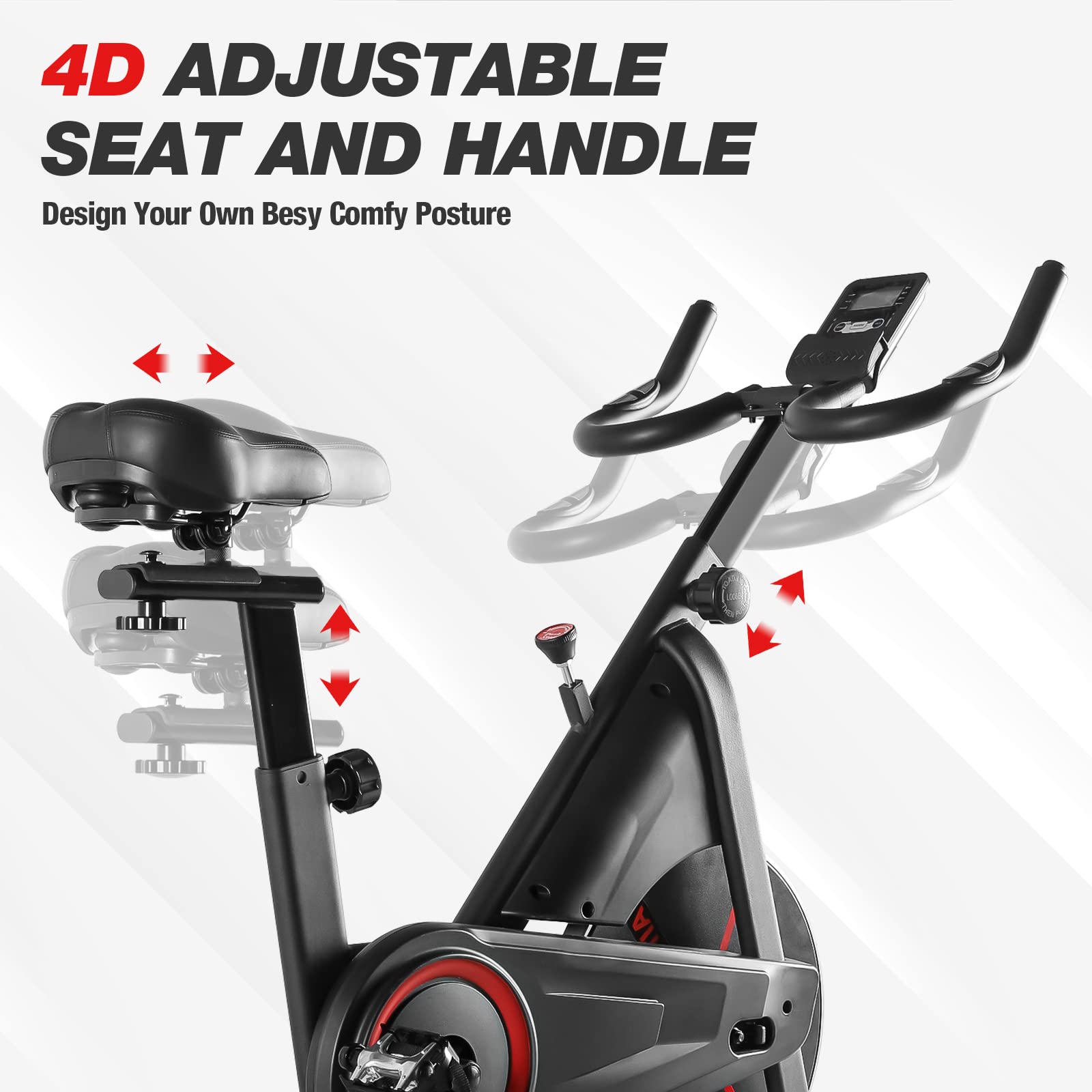 kotia Stationary Bike 4D Adjustment Seat Spin Exercise Bikes with Adjustable Feet 260lbs Capacity Exercise Bikes