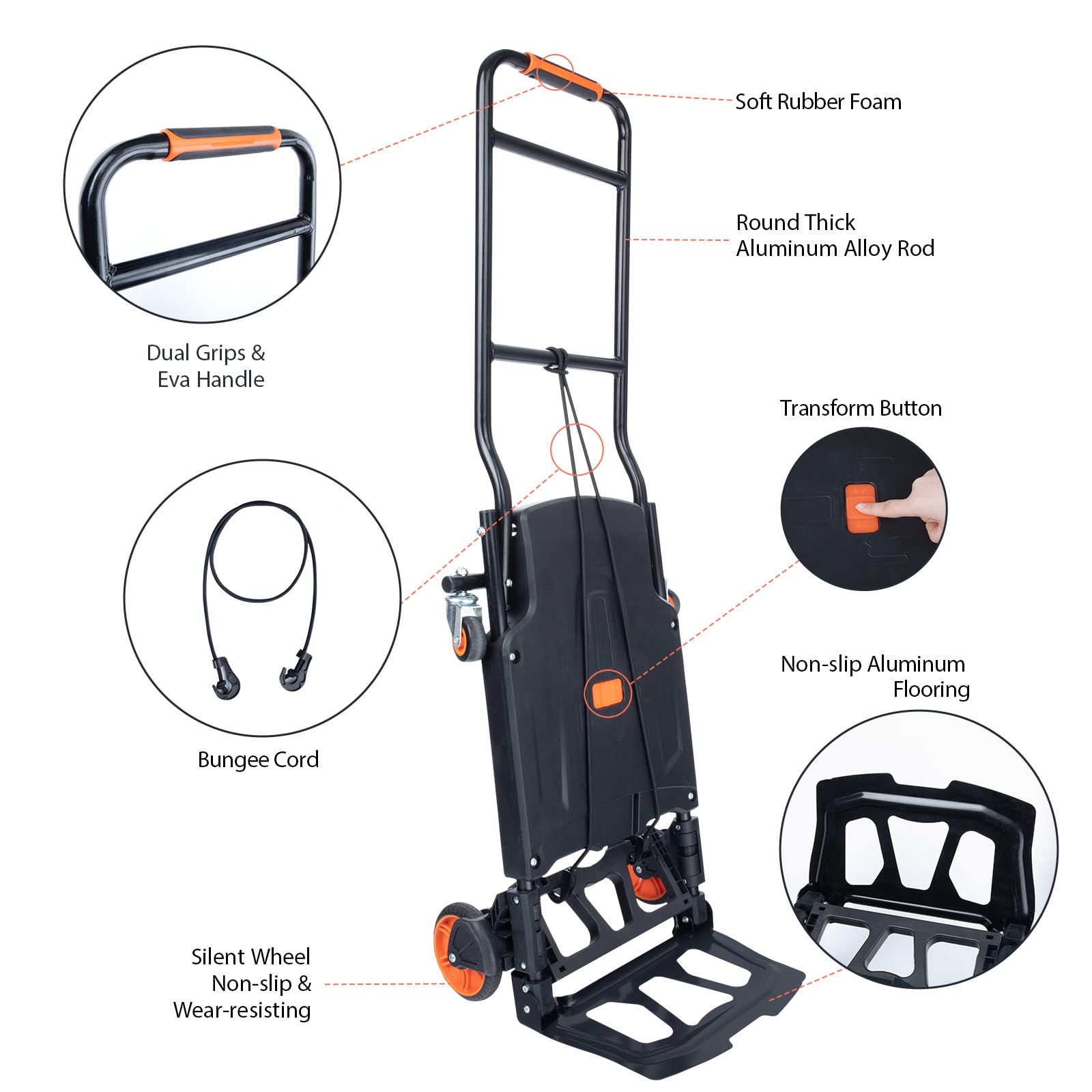 Nellyke 2 in 1 Hand Truck Dolly Foldable,350LB Capacity Folding Hand Cart,Heavy Duty Hand Truck Foldable Dolly with Handle,Folding Dolly Trolley with Wheels for Moving
