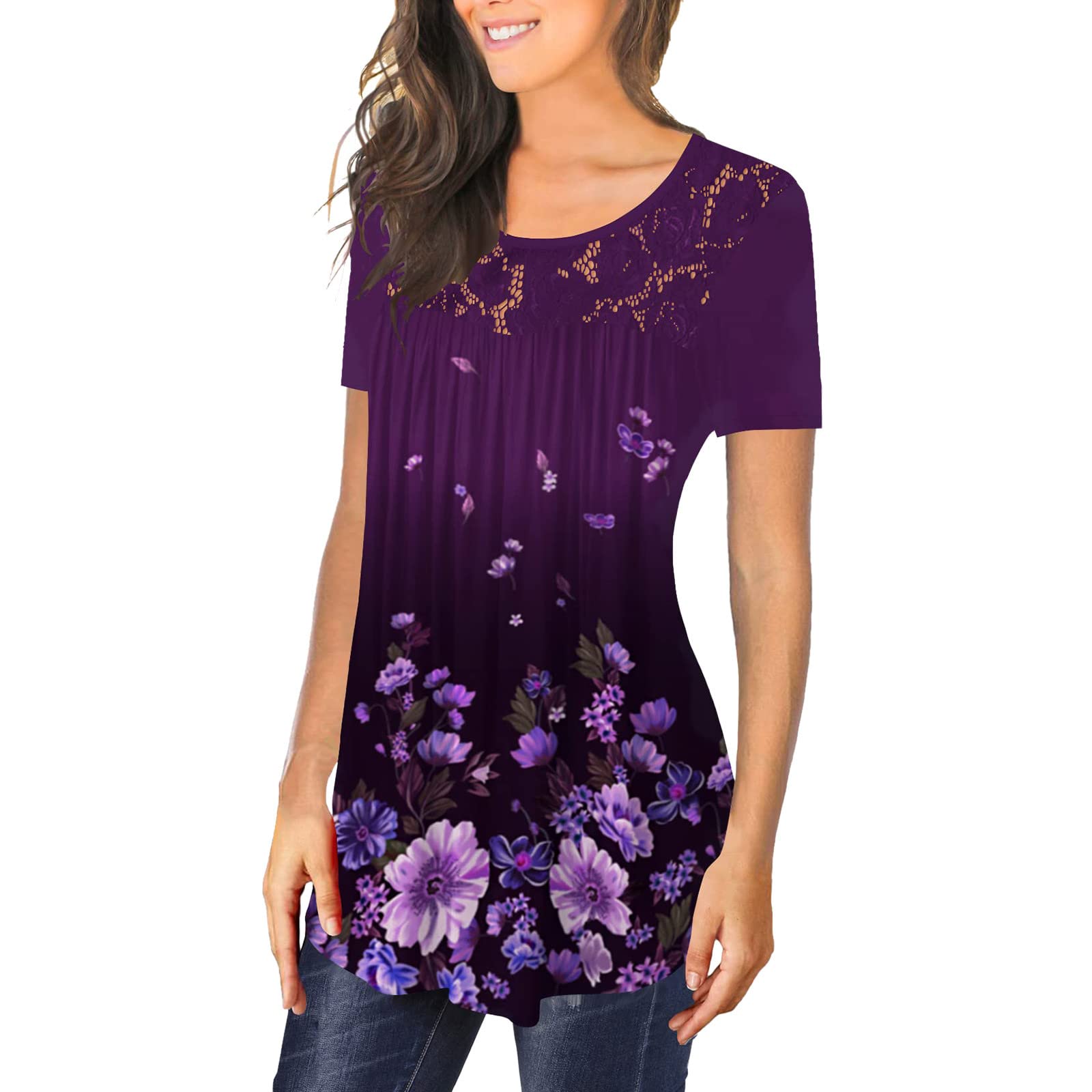 Oversized Sweatshirt for Women 2023 Short Sleeve T Shirt Slim Fit Stars Print Flutter Sleeve Tops Blouses Tees Purple