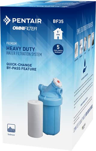 Pentair OMNIFilter BF35 Water Filtration System, 10" Premium Whole House Heavy Duty Filtration System with Bypass, Includes 10" Blue Heavy Duty Housing, RS18 Sediment Reduction Cartridge and All Tools