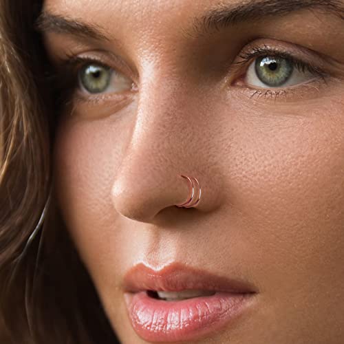 LAOPAZ Rose Gold Spiral Nose Ring 20G Nose Hoop Double Ring For Single Piercing Nose Piercings For Women, gold filled