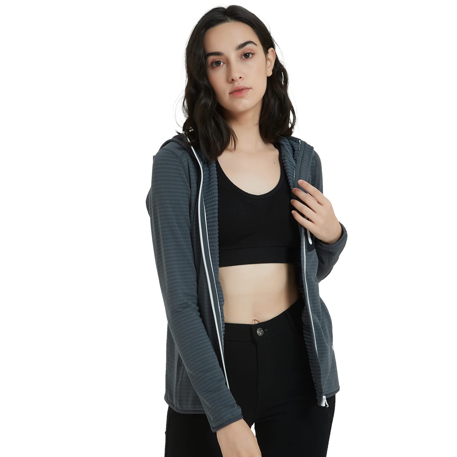 METARINO Womens Athletic Jacket Hooded Sweatshirt Full Zip Lightweight Track Active Hoodie Jacket for Workout,Running,Sports,Dark Grey,Medium (MATA-6327)