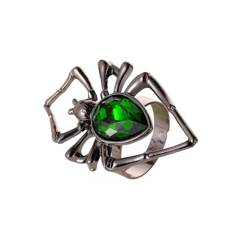 Luchike Spider Ring for Women and Men, Adjustable Gothic Rings, Crystal Punk Jewelry Accessories Open Ring Gift., Green