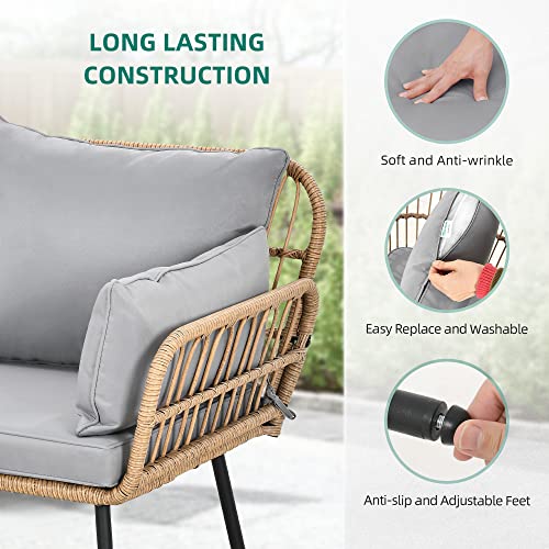 YITAHOME Patio Loveseat, All-Weather Wicker Rattan 2 Seater Sofa with Cushions & Lumbar Pillows, Outdoor Patio Furniture Set for Patio, Balcony, Backyard, Deck, Poolside - Grey