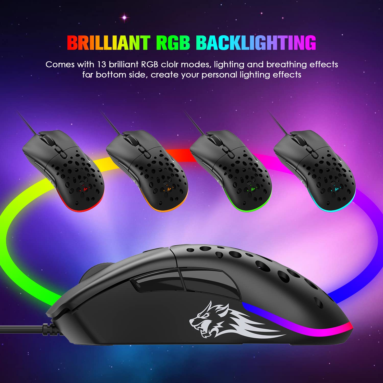 MAGIC-REFINER Wired Gaming Mouse with Side Buttons RGB Backlit Honeycomb with Weight Tuning, Adjustable Weight, Extra Replaceable Cover,12,000 DPI Optical Sensor Programmable for Windows PC Gamers