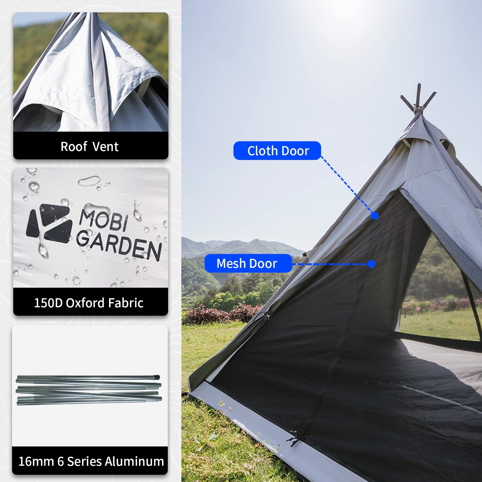MOBI GARDEN Pyramid Camping Tents Pyramid Tent 2-3 Persons for Outdoor Glamping Waterproof