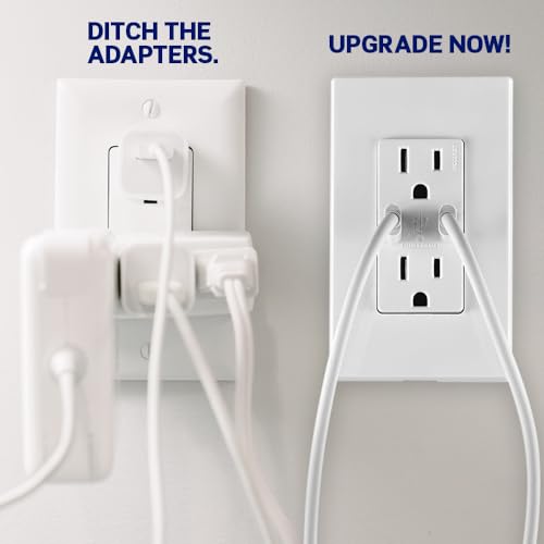 Leviton T5636-W 60W USB Dual Type-C Power Delivery In-Wall Charger with 15A Outlet, USB Charger for Laptops, Smartphones, Tablets, and More, White