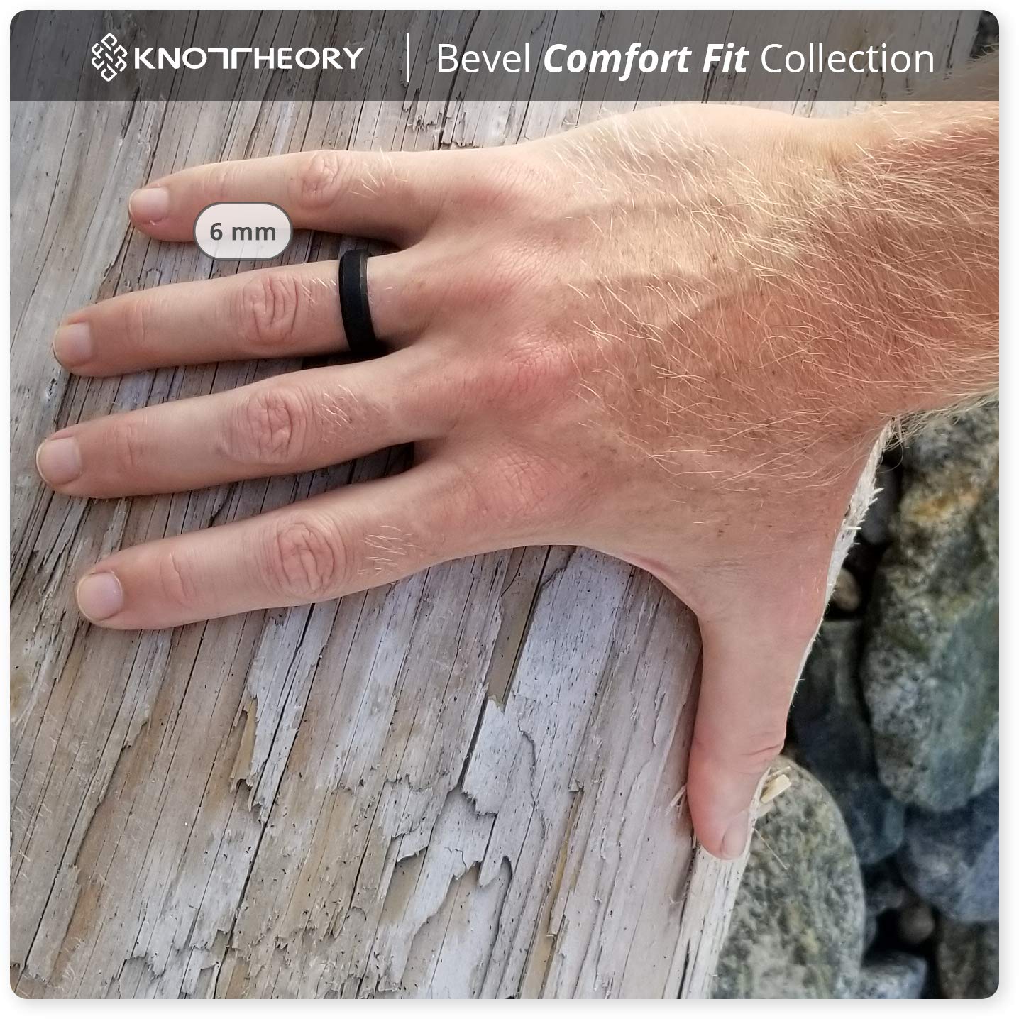 Knot Theory Black Silicone Ring for Men - Breathable Bevel Comfort Fit 8mm Wedding Band Size 13