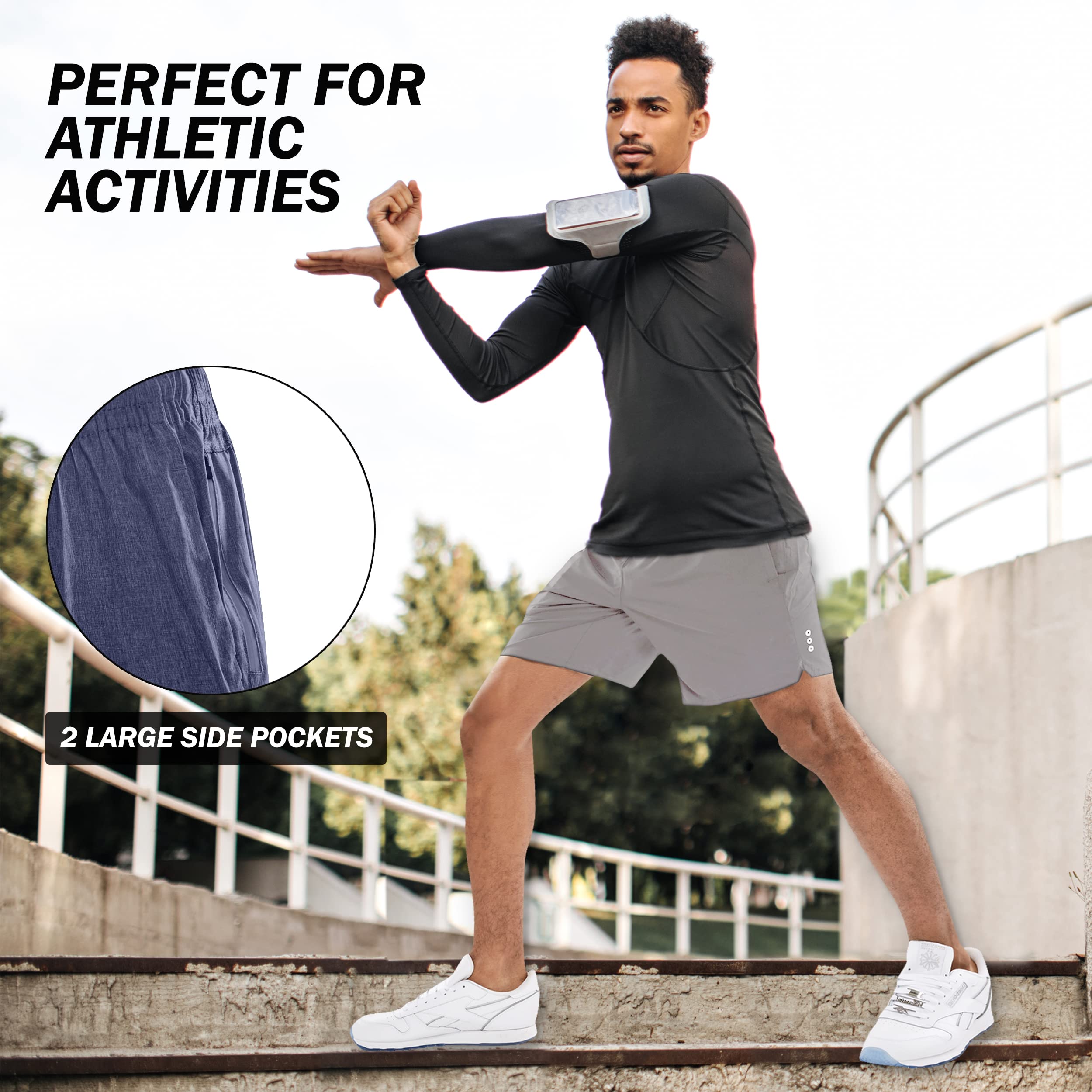 LEG3ND Mens Workout Shorts β 3 Pack Tech Running Quick Dry Gym Shorts with Zip Pockets