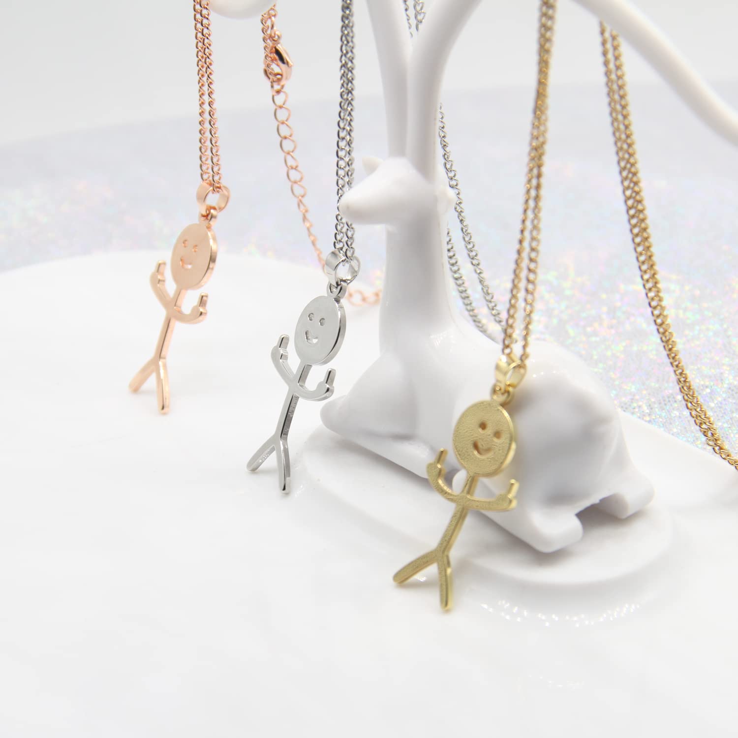 LIU JUN Funny Doodle Necklace Personalized Finger Statement Best Friend Pendant Unique Friendship Gift for Women Men Cool Handmade Silver Necklaces Jewelry (2pcs silver)