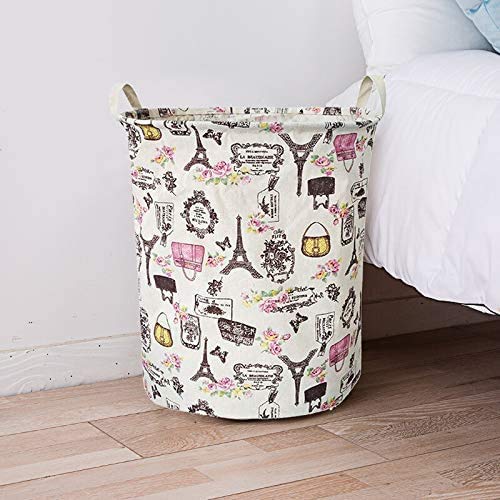 Large Storage Basket Waterproof Organizer Bin Paris Laundry Hampers Convenient Baby Nursery Hamper for Kids Girls, Pink