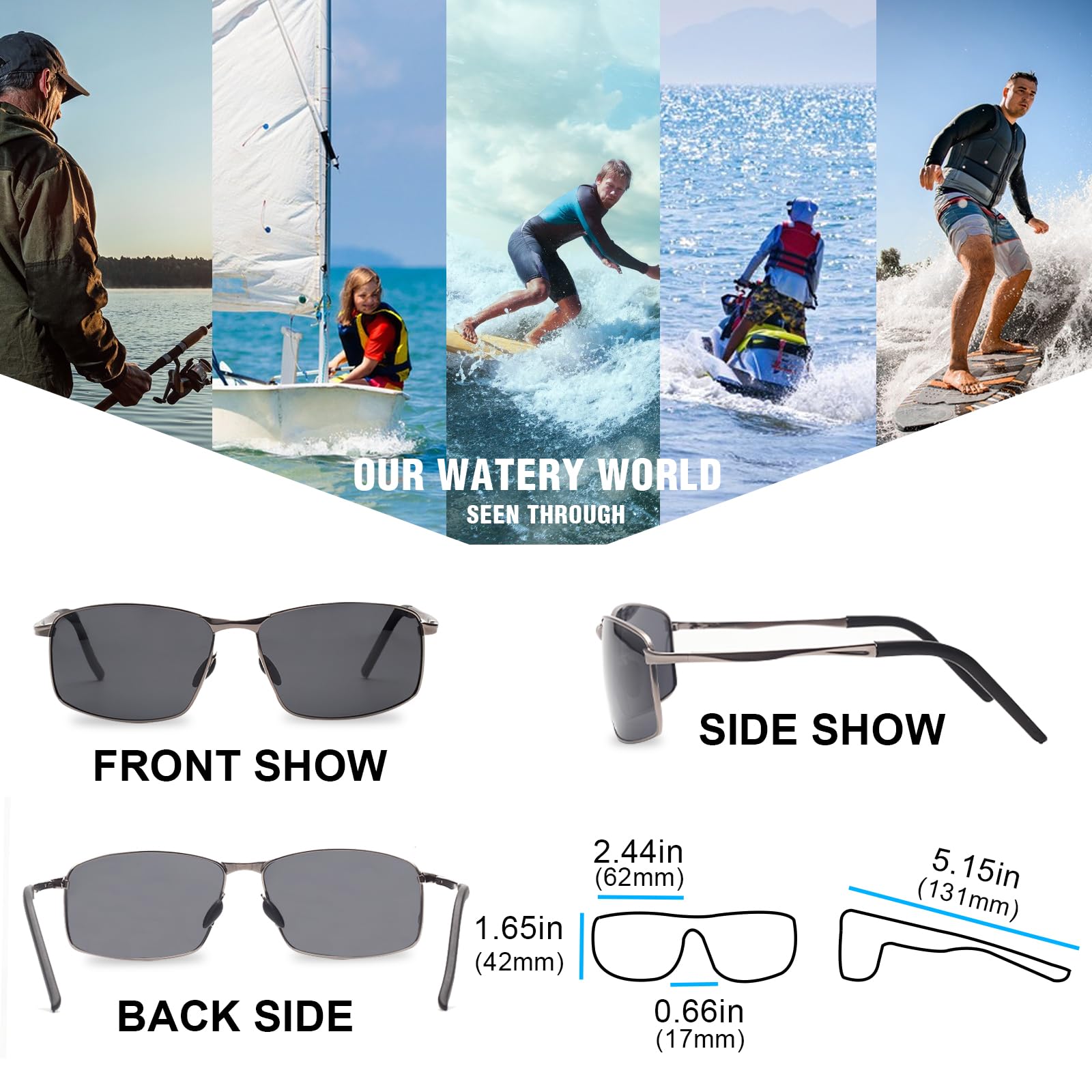 LADEESSE Polarized Sunglasses for Men Sporty Style Driving Travel Sun Glasses Lightweight Square Frame UV Protection Goggles