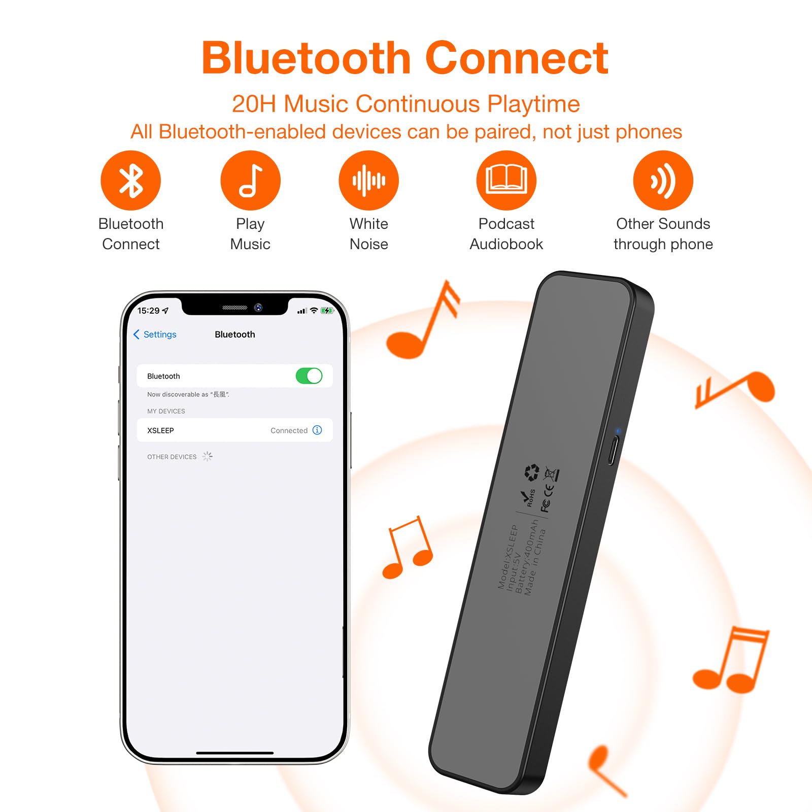 Lopuion Bluetooth Pillow Speaker for Sleeping, Mini Bone Conduction Pillow Speaker with Stereo Bass, Bluetooth Sleep Headphones for Deep Sleeping, Portable Pillow Speaker with Volume Control-Gray
