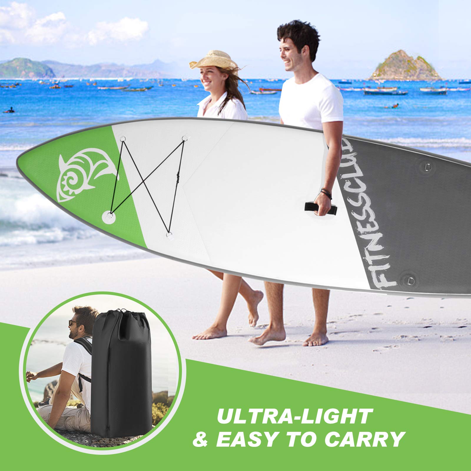 Inflatable Stand Up Paddle Board,10‘x32‘’x5‘’ Durable Lightweight Touring SUP Accessories, Wide Stance, Non-Slip Deck,10L Waterproof Bag Leash,Pump,Carry Bag, Standing Boat for Youth Adult