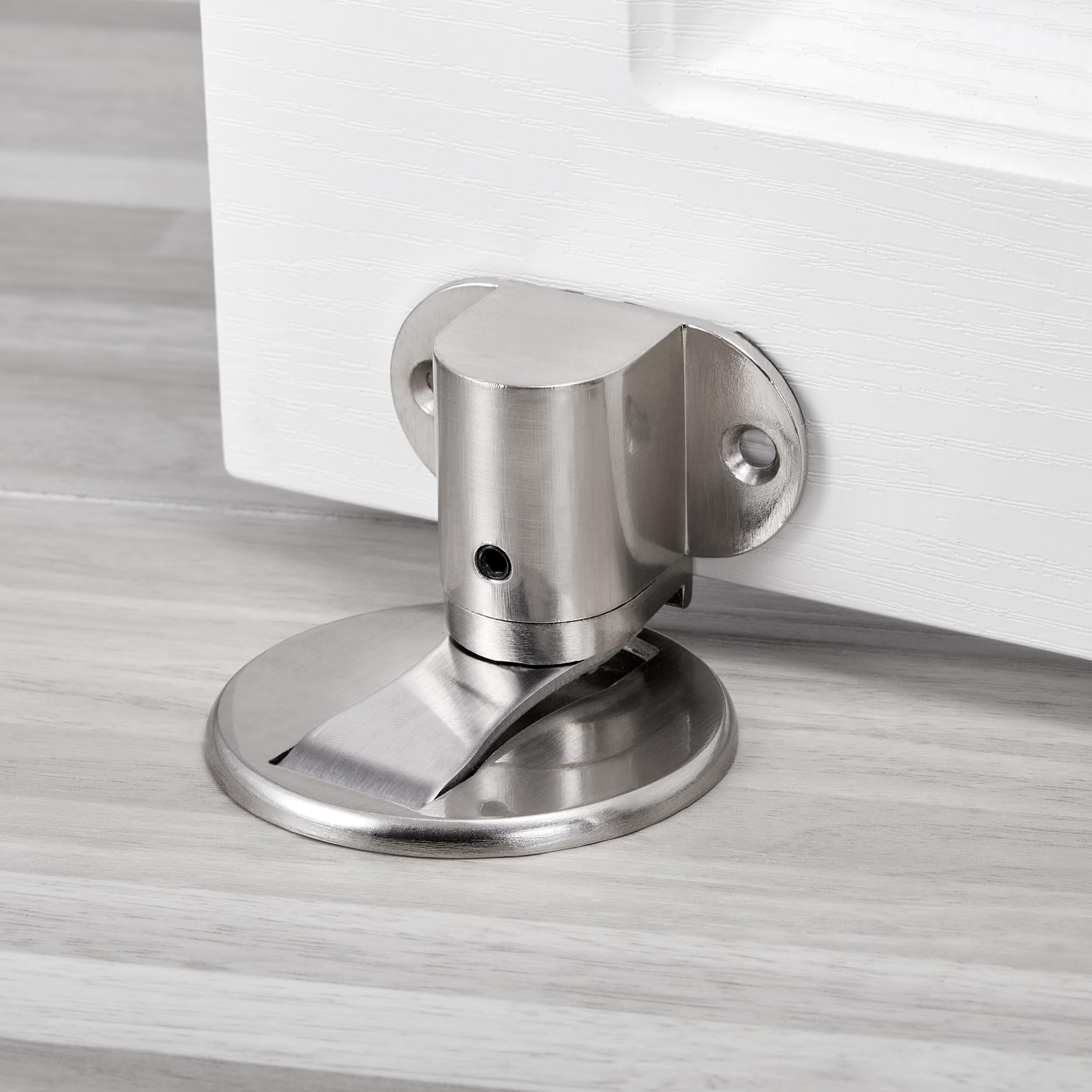 INIRET Silvery Floor Mount Door Stopper,Height-Adjustable Invisible Magnetic Door Stop,Door Catch/Stopper for Bottom of Door,Hold Your Door Open,with Adhesive No Drilling,for Home Office Bedroom