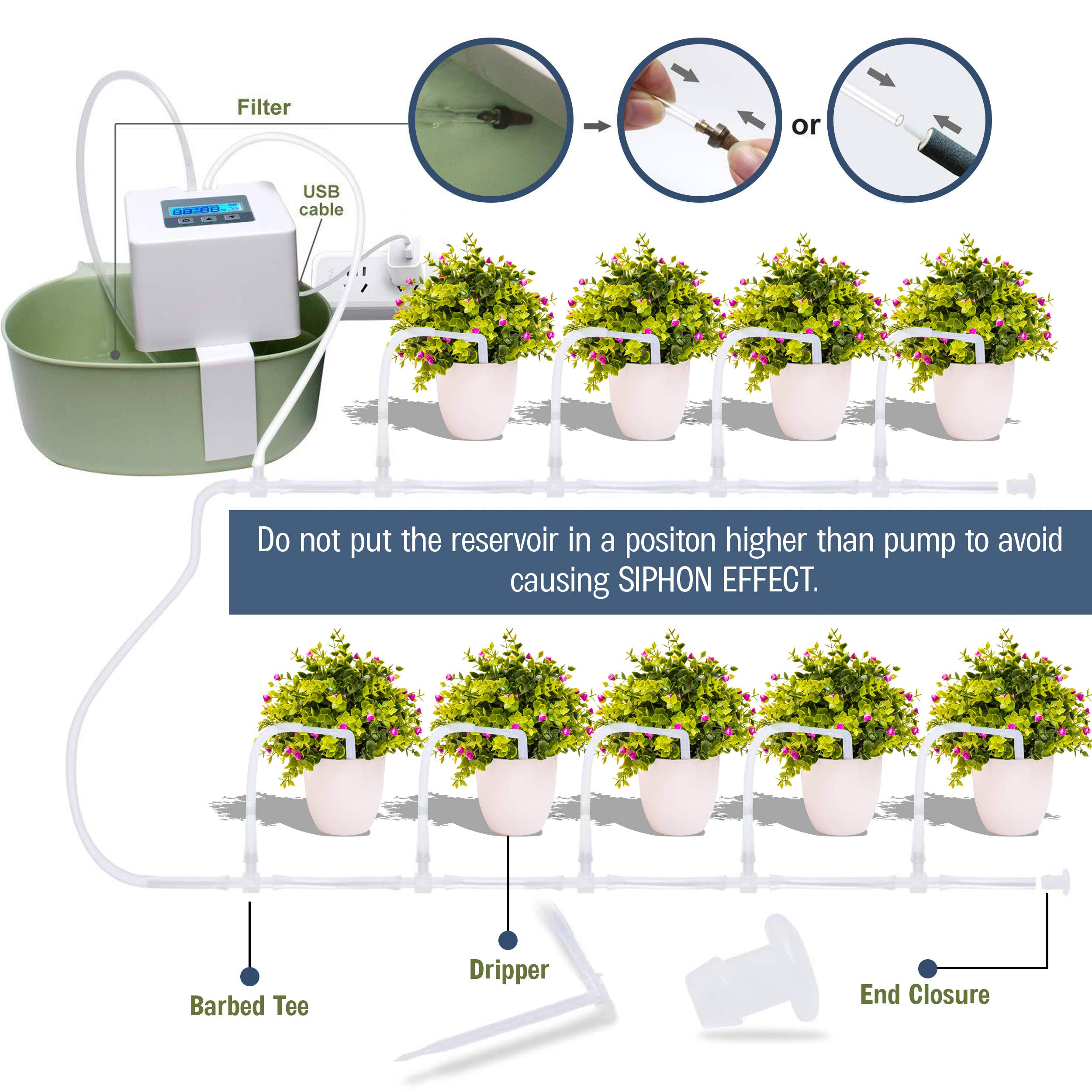 Kawloo Watering System| Micro Automatic Drip Irrigation | Houseplants Self Watering System | Digital Programmable Water Timer | USB Power Operation for Indoor Potted Plants|