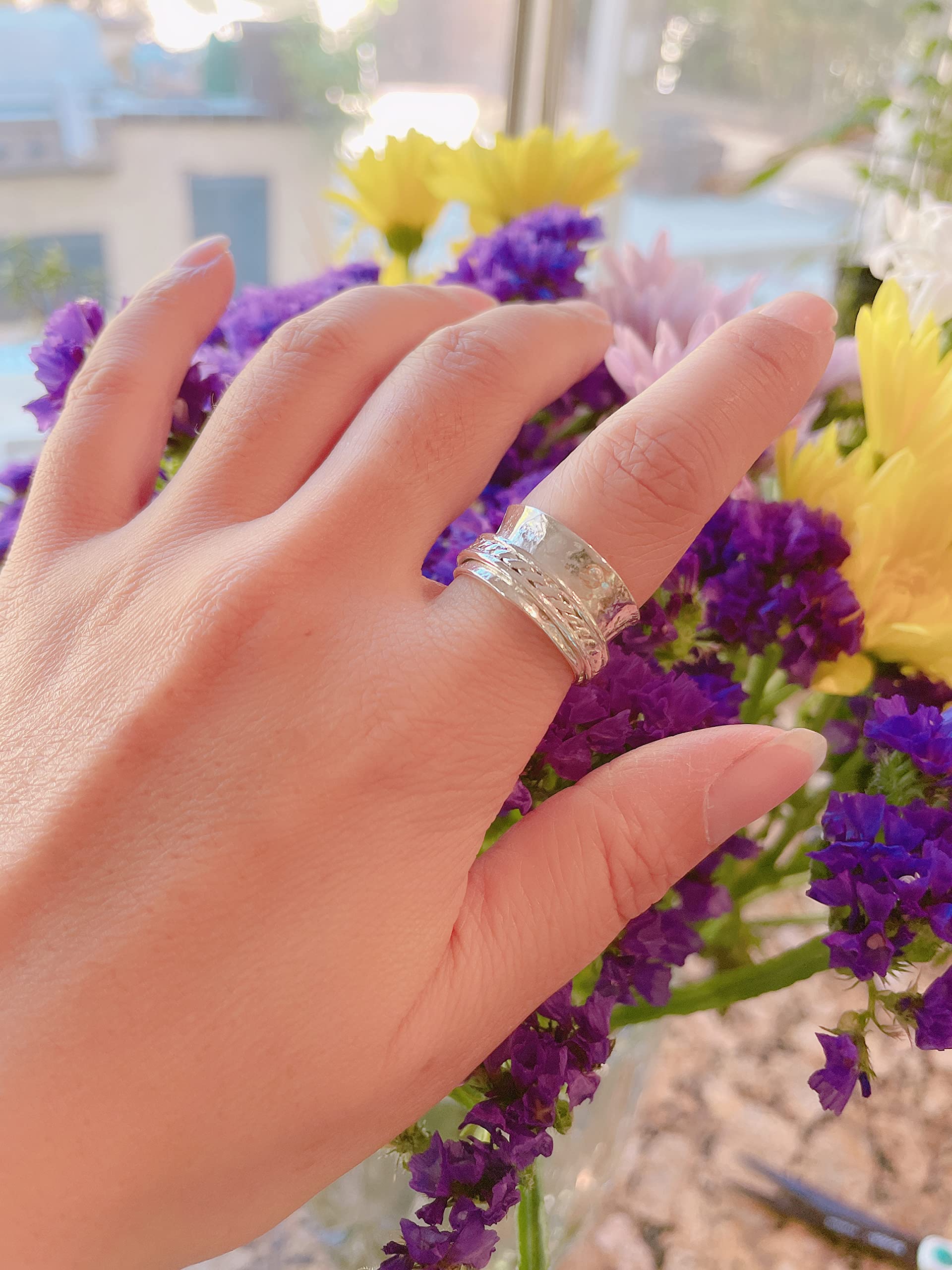 MINDDHA Sterling Silver Rings- Spinner Ring Made in Israel- Silver Rings- Handmade Crisscross Designer Ring, 11mm Width, Size 9