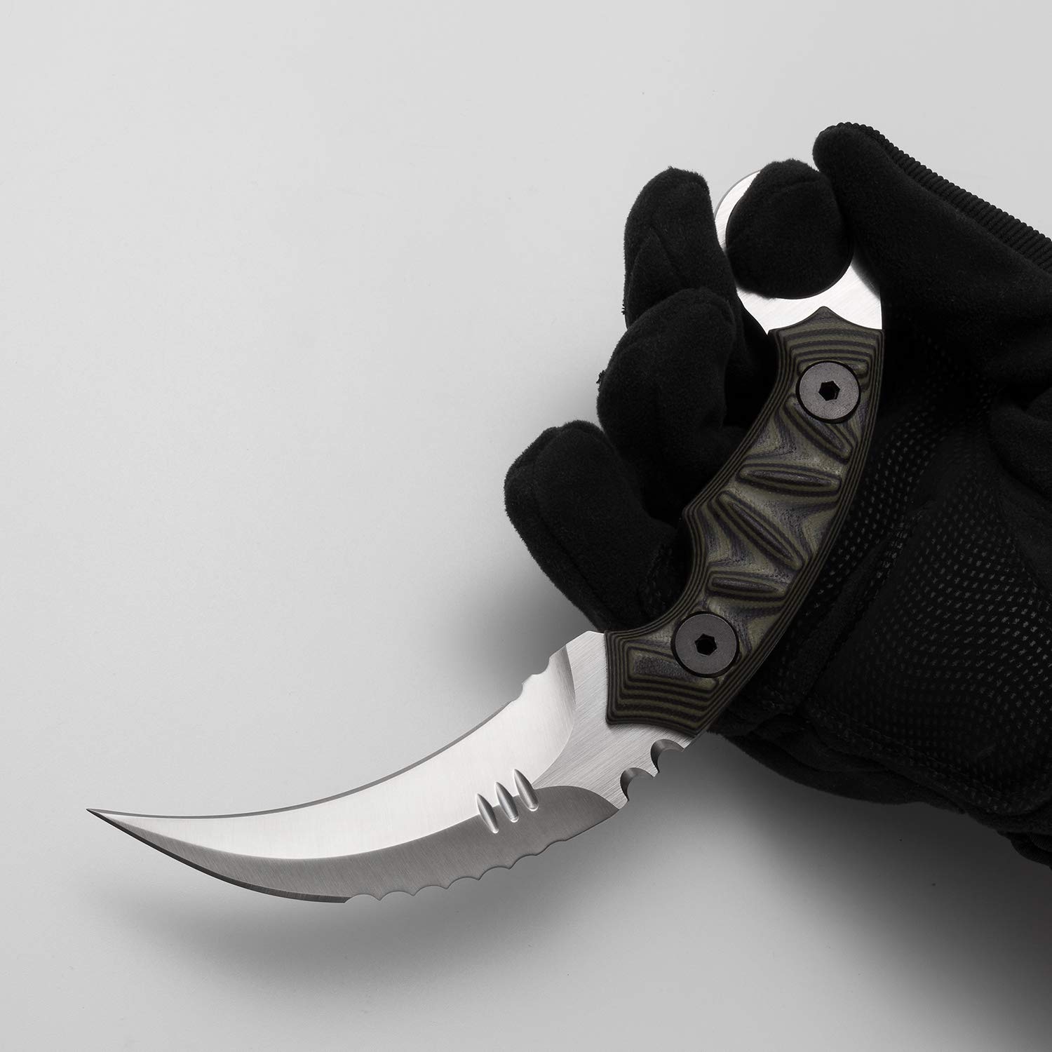 KIASLORE Karambit Knife Outdoor Survival claw Tactical teeth Knife D2 Steel Double Edged Fixed Blade Camping Survival Knife & Hunting Knives with Snake pattern Handle & Knife Sheath (White / w Snake pattern Handle)