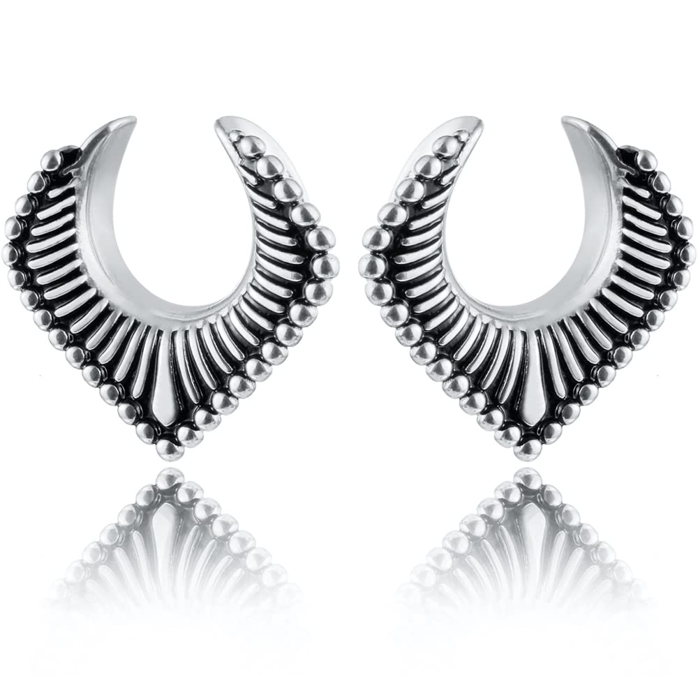 LADEMAYH 2Pcs 0g Plugs Gauges for Women, Elegant Silver Size 0 Gauge Plugs Gauges for Ears, Unique Charm Design 0 Gauge Earrings Surgical Steel 0g Ear Tunnels Saddle Gauges