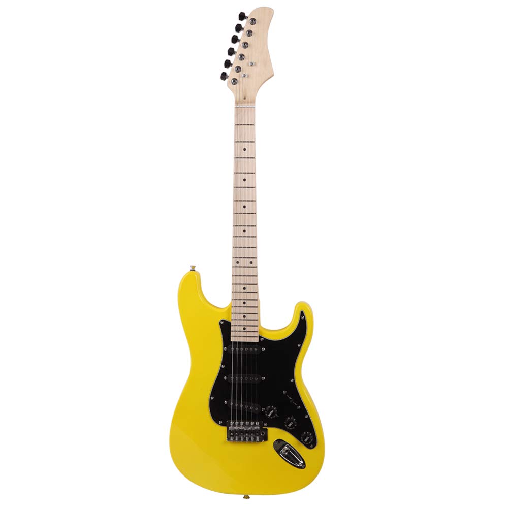Lykos ST Stylish Electric Guitar with Black Pickguard + Guitar Bag + Strap + Amplifier + Plectrum + Tremolo Bar (Yellow)
