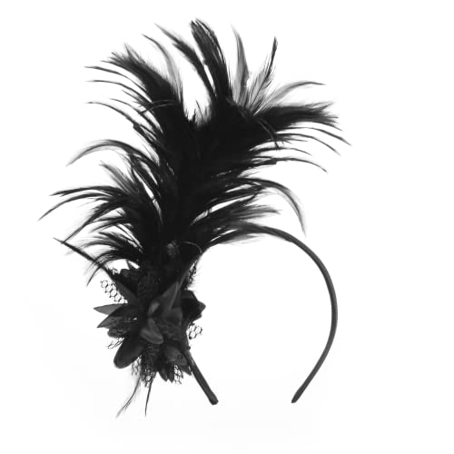 LyMet Women's 1920s Feather Fascinator Headband, Tea Party Flower Headpiece Derby Hat for Cocktail Gatsby Wedding (Black)