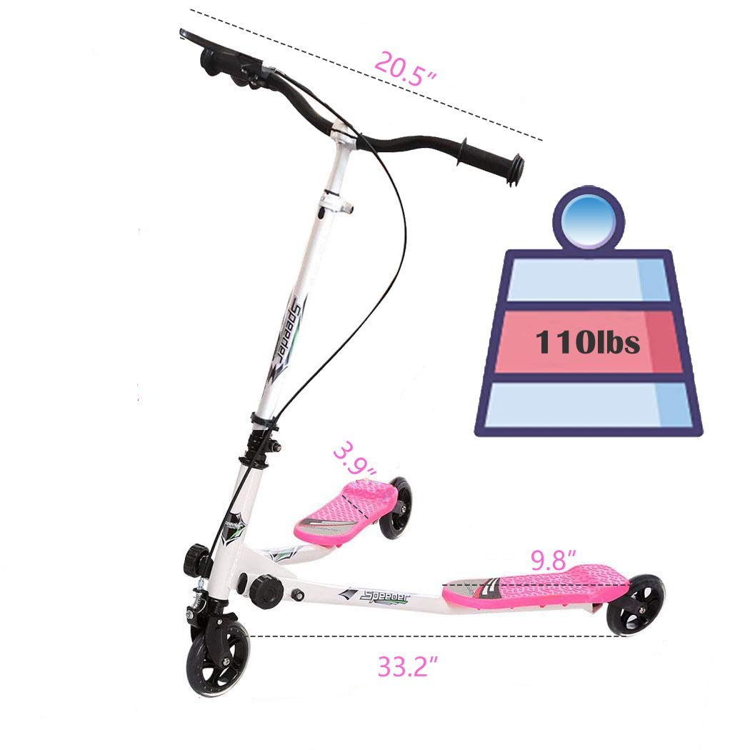 Kick Scooter, Swing Wiggle Scooter, Adjustable 3 Wheels Foldable Driving Push Drifter for Kids Age 5 Years Old and Up (Red)