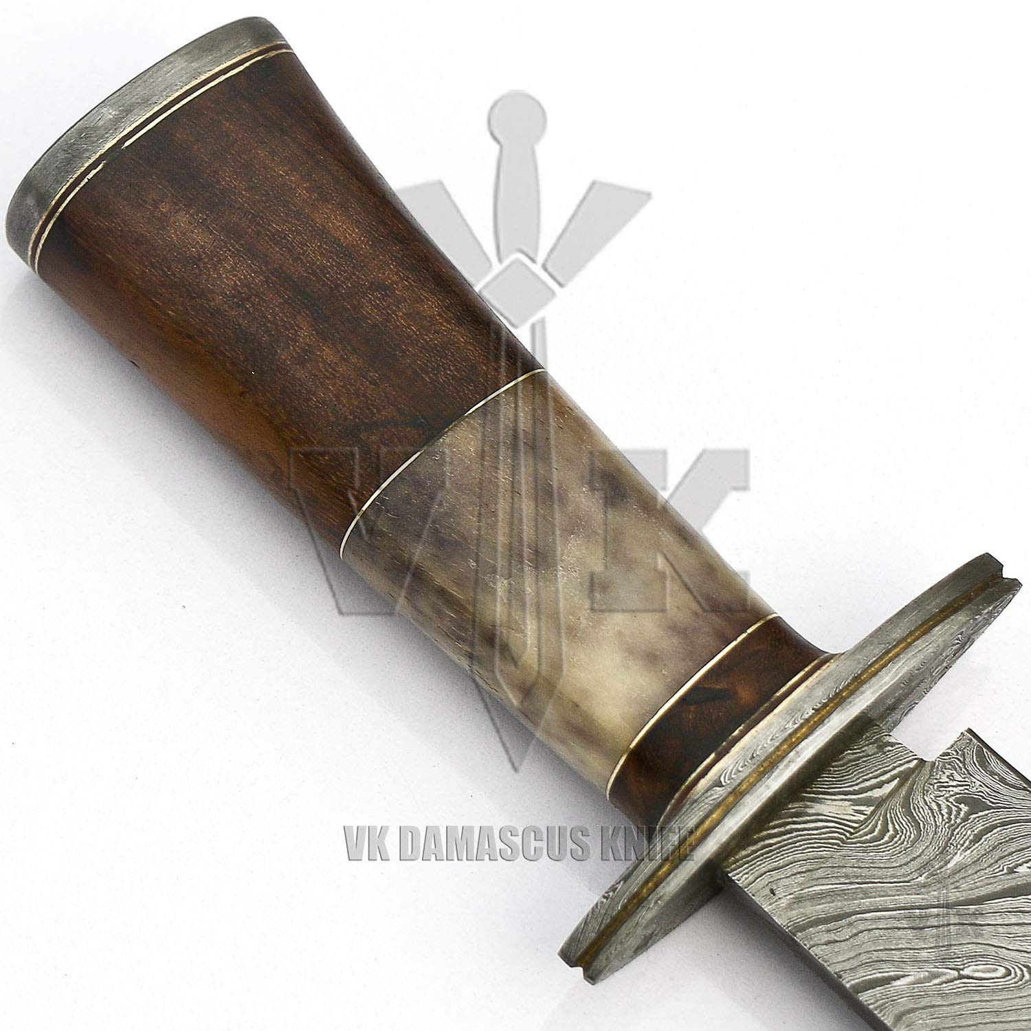 JNR Traders Damascus Steel Fixed Blade Hunting Knife with Leather Sheath - 2297