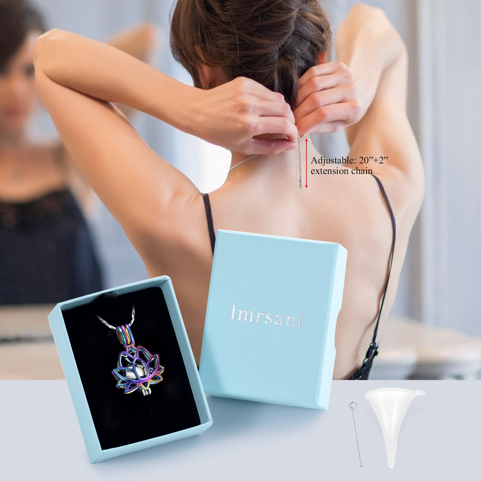 Imrsanl Cremation Jewelry for Ashes - Lotus Flower Ashes Pendant Necklace with Mini Keepsake Urn Memorial Ash Jewelry (Colorful-Silver)