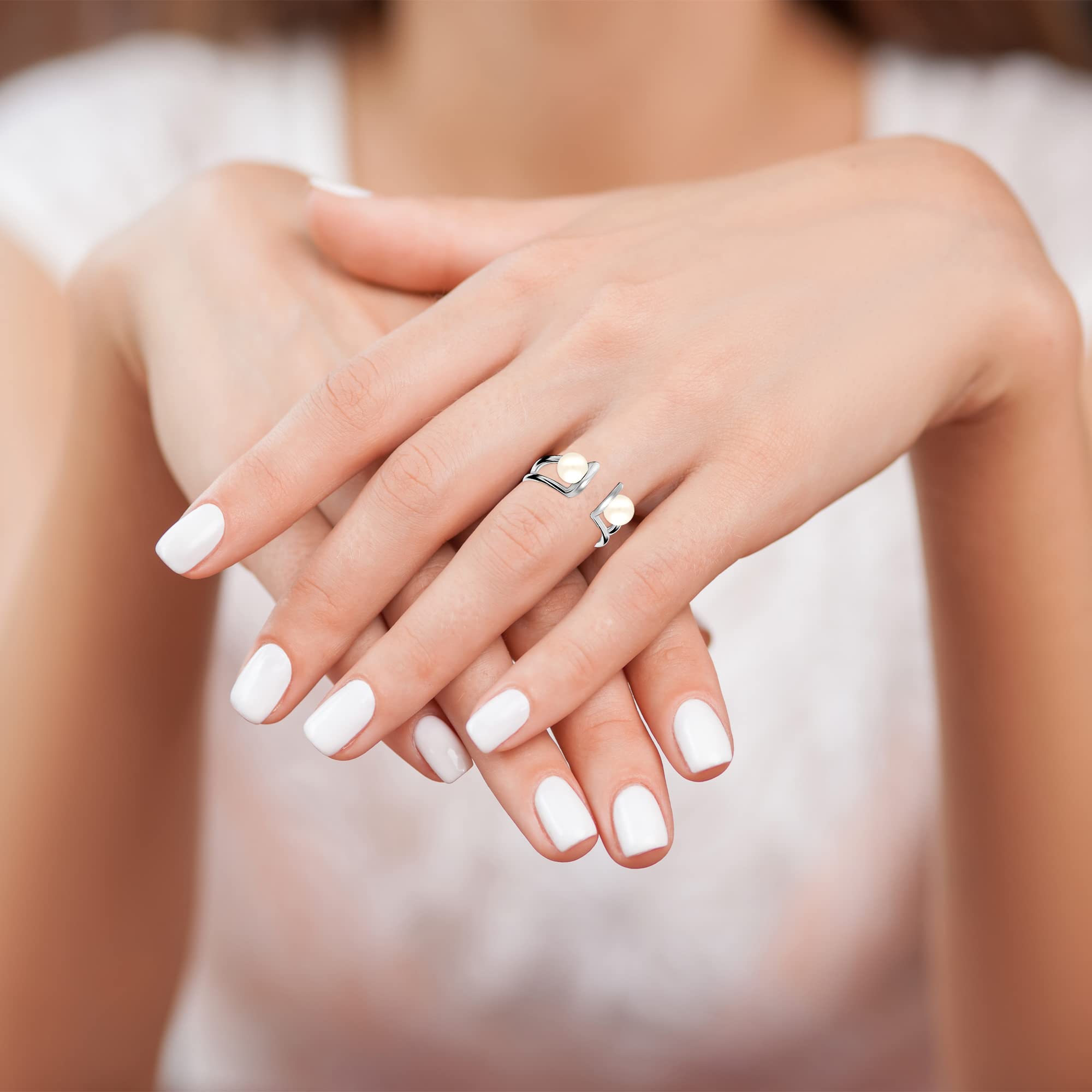 LeCalla 925 Sterling Silver Rings for Women Hypoallergenic Double Pearl Finger Ring for Women Size - 7
