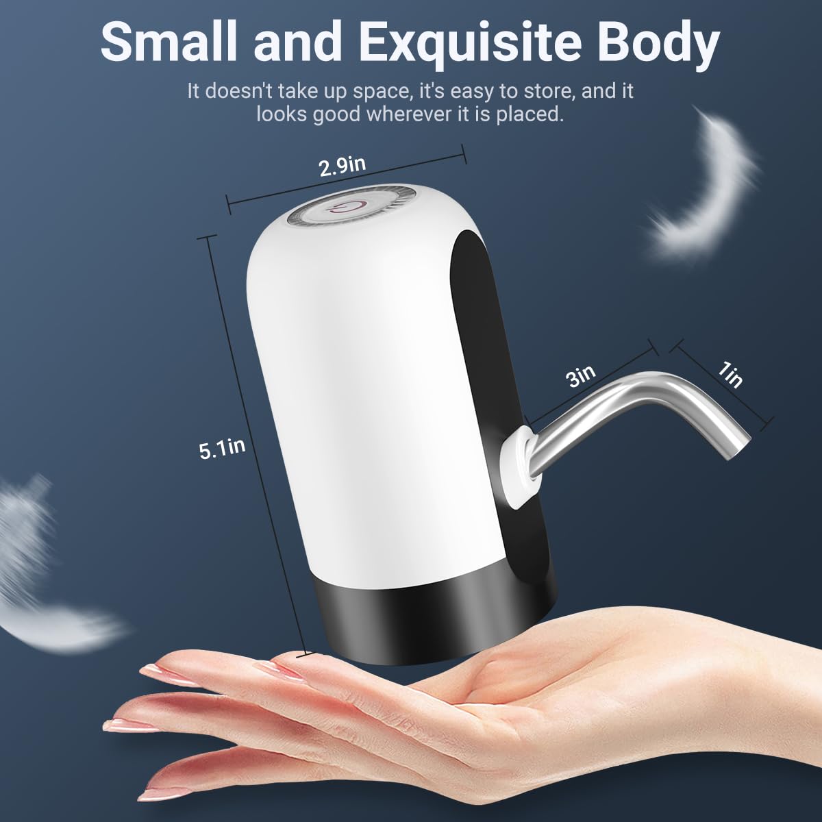 Water Bottle Pump, 5 Gallon Water Dispenser Pump, USB Rechargeable Automatic Water Jug Pump, Support 2.16-inch Neck Portable Electric Water Dispenser Water Bottle, for Camping, Kitchen (White)