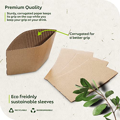 Kraft Paper Hot Cup Sleeve Jacket Holder | Corrugated Cardboard Protective Hot And Cold Insulator | Espresso Coffee Milk Tea Beverage And Hand Protector Fits 12/24oz Paper cups (Kraft, 200)