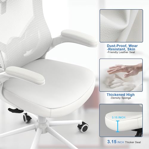 π―πΆπ΄π¬ πΆπππ°πͺπ¬ πͺπ―π¨π°πΉ, Ergonomic Mesh Desk Chair, High Back Computer Chair- Adjustable Headrest with Flip-Up Arms, Lumbar Support, Swivel Executive Task Chair (Modern, White)