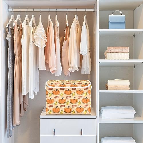 Krafig Foldable Storage Box Large Cube Organizer Bins Autumn Orange Pumpkins Containers Baskets with Lids Handles for Closet Organization, Shelves, Clothes, Toys