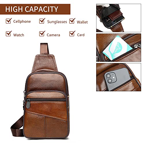 JBB Sling Bag Crossbody Sling Backpack for Man with Cowhide Shoulder Bags Travel Hiking Chest Bag