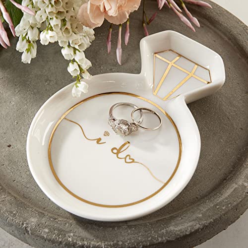 Kate Aspen White Diamond Ring Trinket Dish - Wedding Gift, Decorative Tray, Wedding Ring Holder, Jewelry Tray, Home Décor (23265WT)