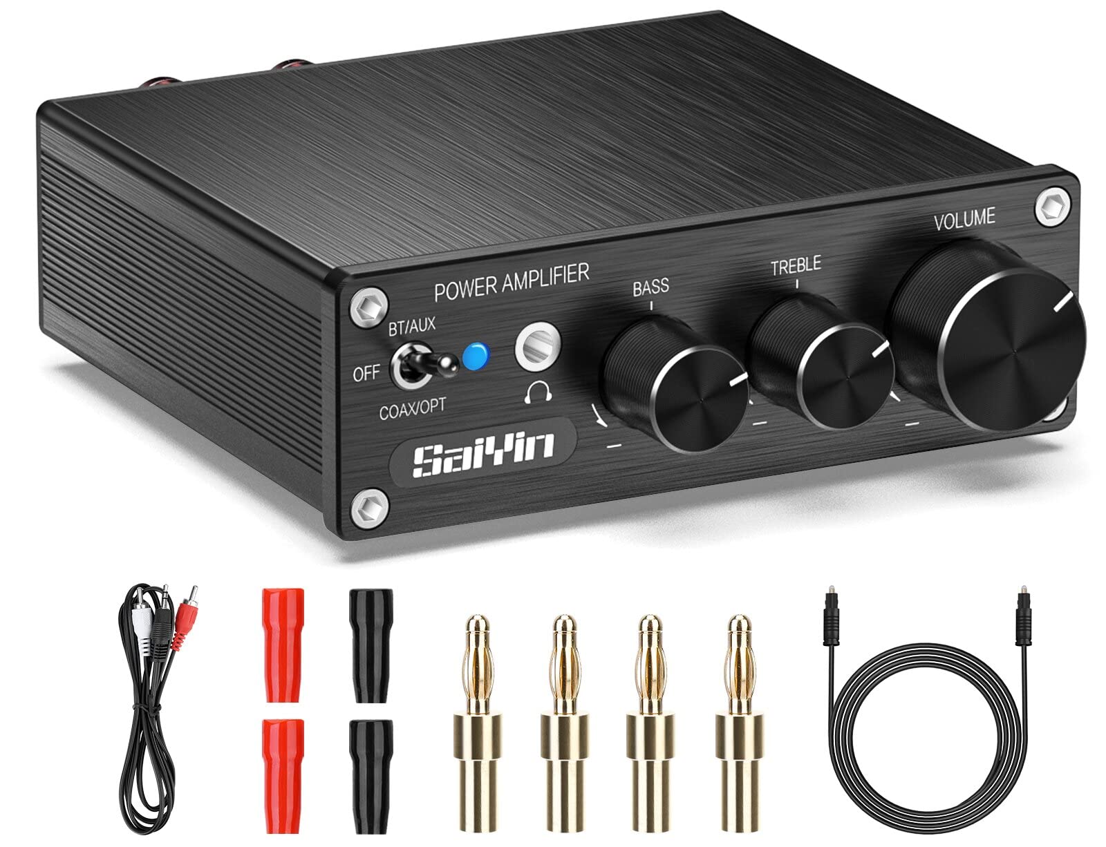 Mini Bluetooth Home Audio Stereo Amplifier Receiver, 2×80W 2.1 Channel Digital Class D Integrated Amp for Home Speakers with DAC 24-Bit 192KHz Optical Coaxial AUX Headphone Line Out Jack