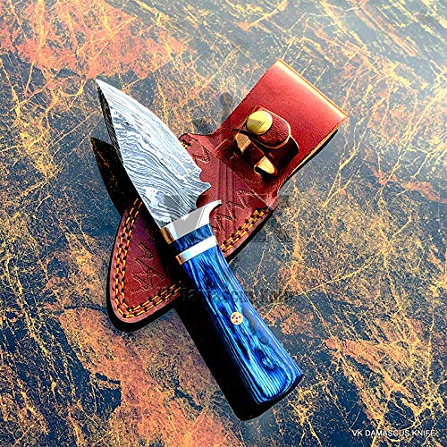JNR Traders VK3512 Handmade Damascus Steel Hunting Skinner Knife Camel Bone & Pakka Wood Handle with Leather Sheath