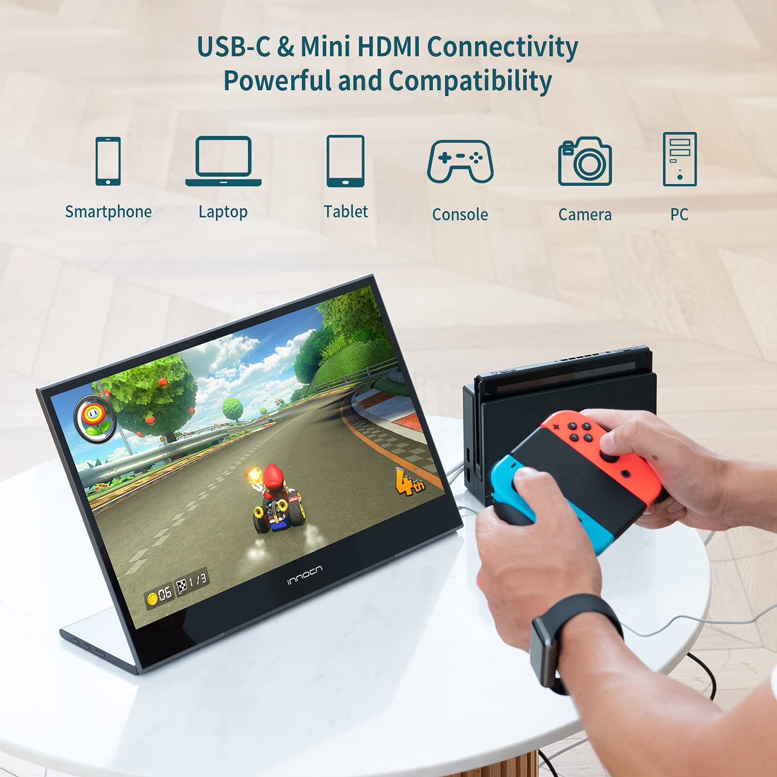 INNOCN Portable Laptop Monitor Touchscreen 15.6" 1080P HDMI USB C External Computer Display Ultra Slim Travel Second Monitor for Laptop MacBook Phone PS4 Switch Xbox Mini PC, 400Nits, 100% sRGB