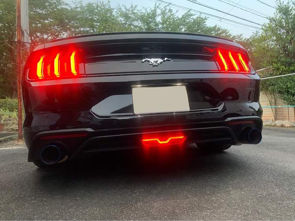 iJDMTOY Smoked Lens LED Rear Foglamp Compatible With 2015-2017 Ford Mustang, Full Red LED Tail Light Assembly Functions as Reverse Light & Rear Fog Light