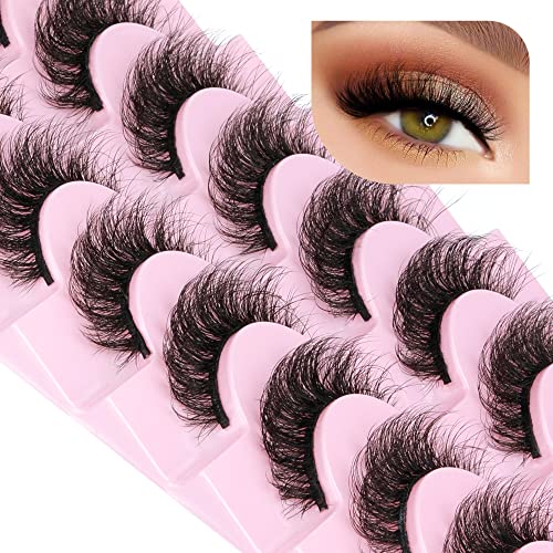 Lashes Natural Look False Eyelashes Wispy Mink Lashes Natural Lashes Extension Fluffy 5D Short Fake Eyelashes Curly Soft Lashes 8 Pairs Pack by GVEFETIEE