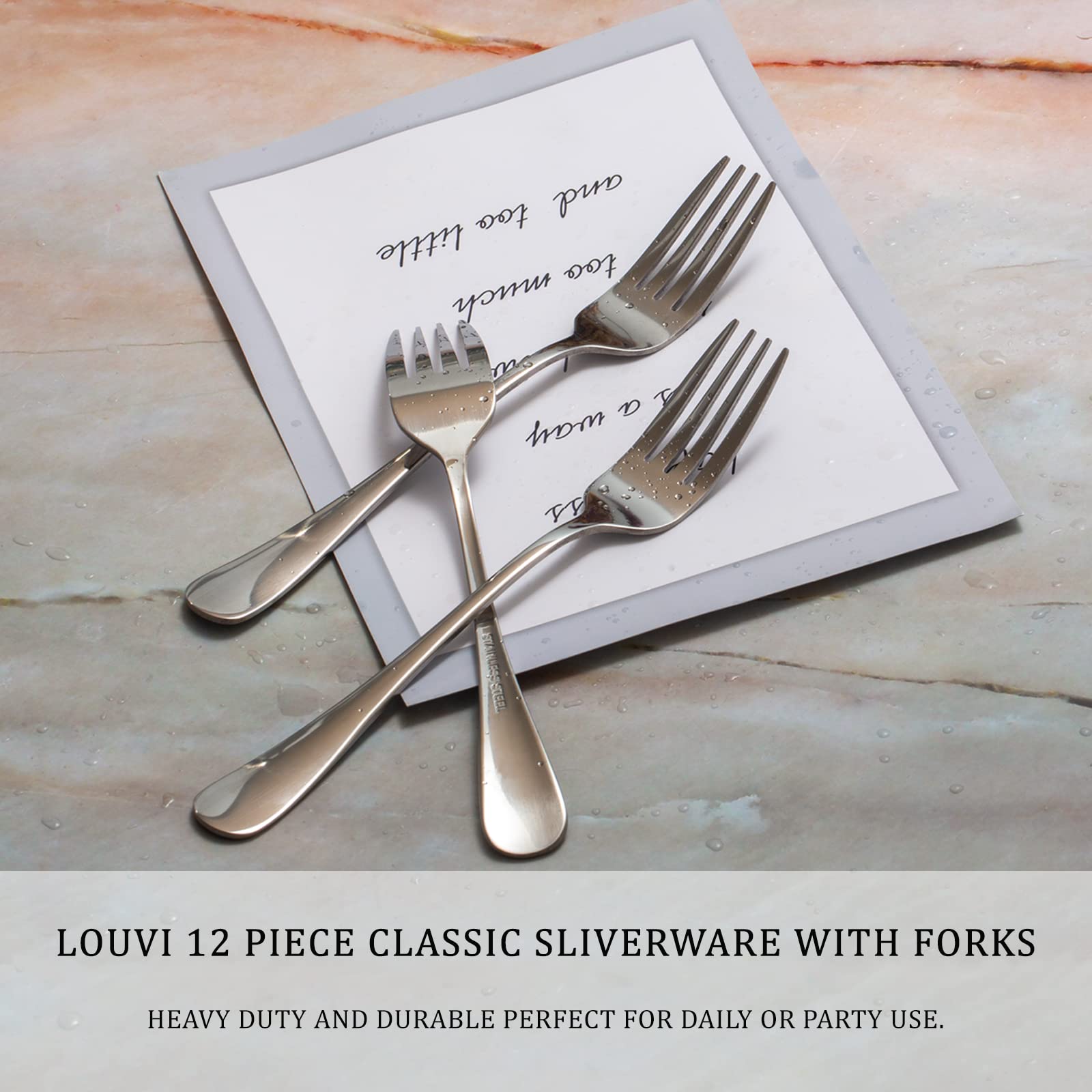 LOUVI 12-Pack Dessert Forks Set, Top Food Grade Stainless Steel Silverware Forks,Mirror Finish & Dishwasher Safe,Use for Home,Kitchen or Restaurant (Silver 6.7 Inches)
