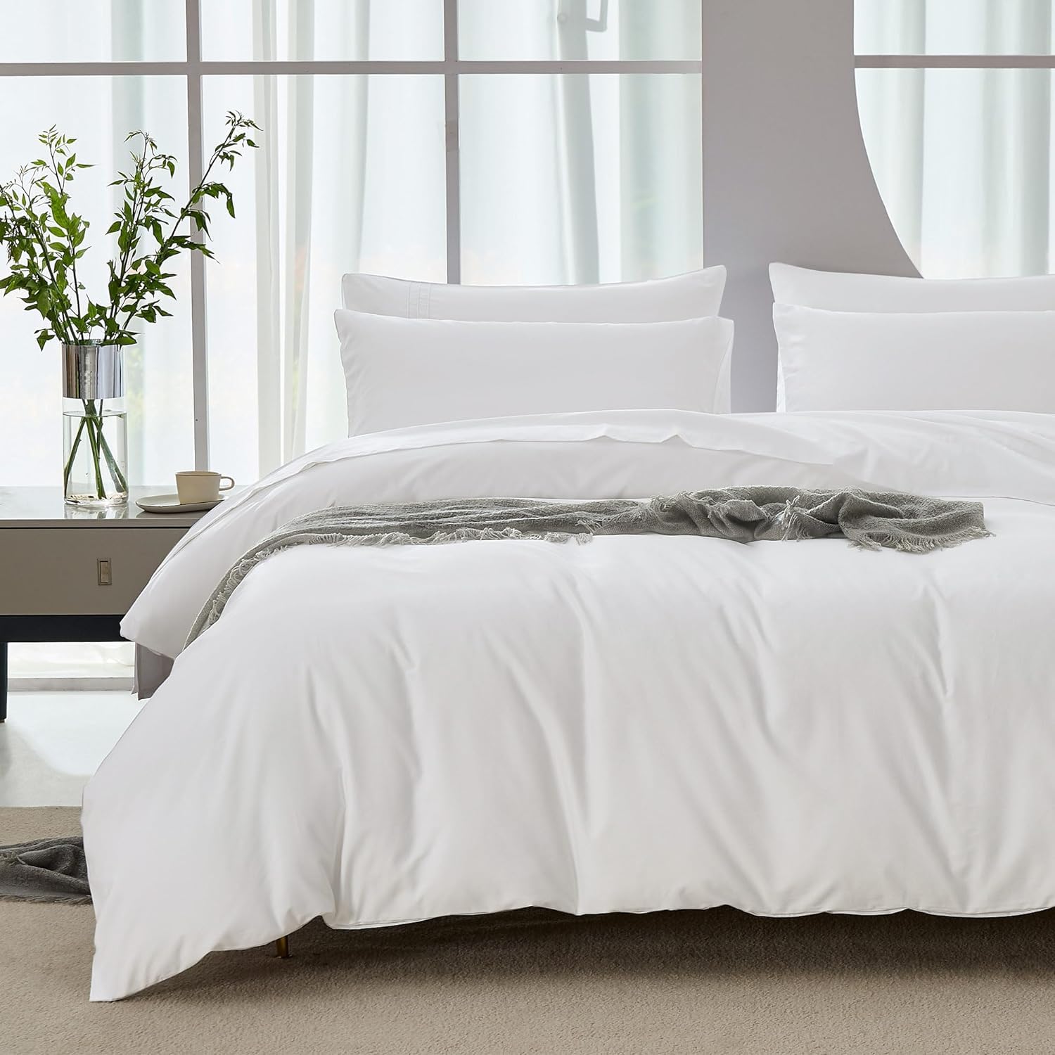Waterproof Duvet Cover, Washable&Reusable Cotton Knitted Fabric Incontinence Duvet Protector with Zipper with Corner Ties for Kids, Elder, Pets, Dog, Cat (White,King)