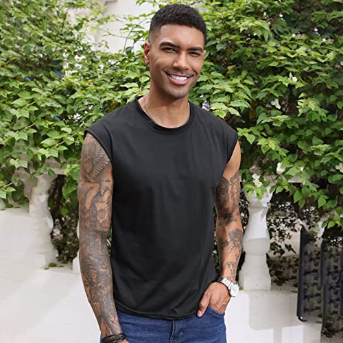 Men's Workout Tank Tops Sleeveless Muscle Cut Off Shirts Bodybuilding Gym Shirt Black