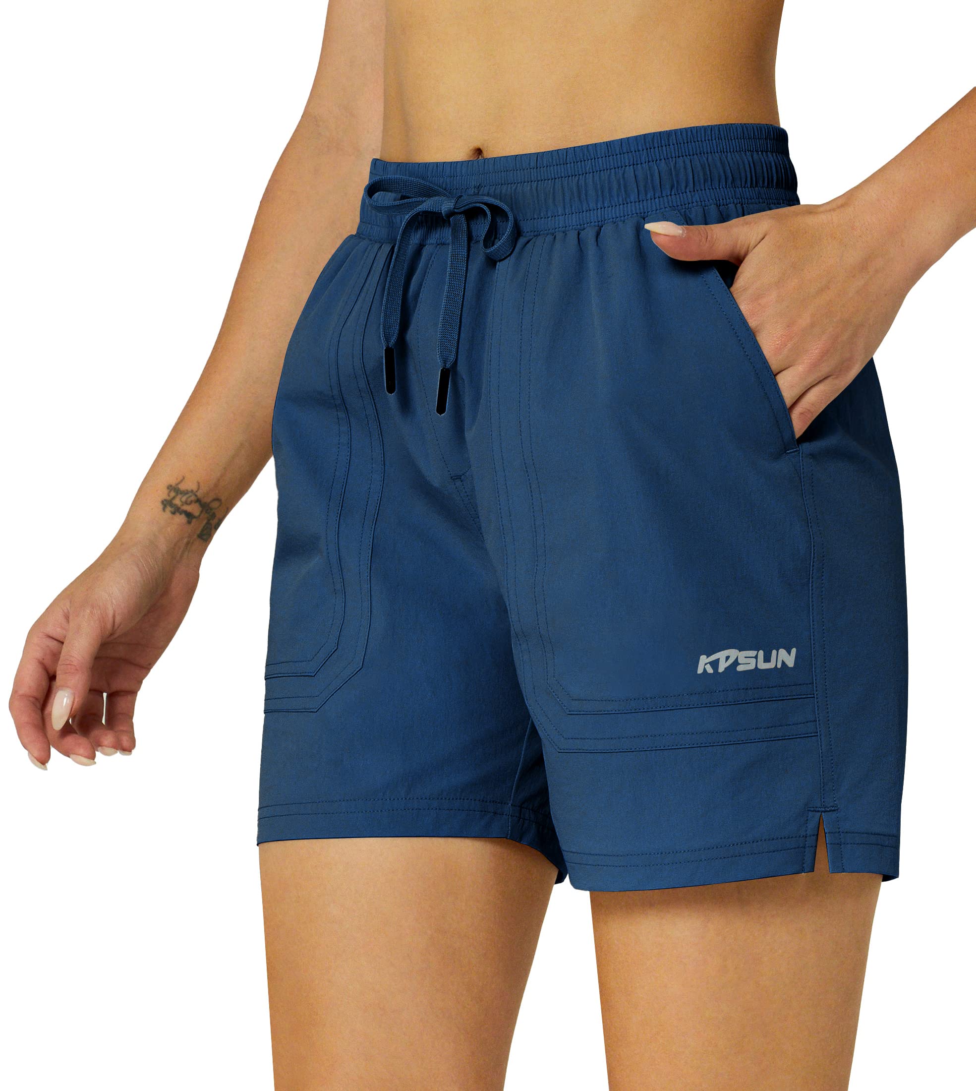 KPSUN Women's 5 Inches Hiking Cargo Shorts Quick Dry Workout Golf Shorts Outdoor Running Summer Shorts with Pockets,blue,L