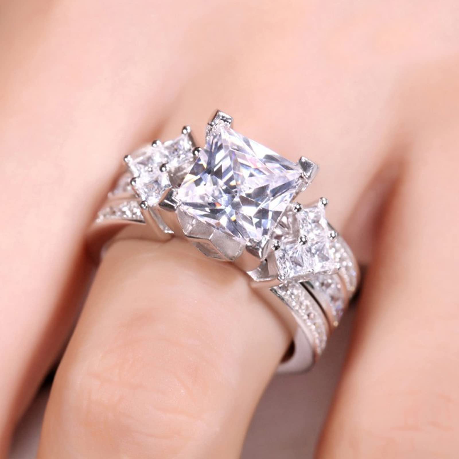 Jeulia 4.1 Carat Bridal Ring Sets for Women Princess Cut Engagement Rings Sterling Silver Wedding Band Interchangeable Rings Promise Anniversary with Jewelry Box (White, 6)