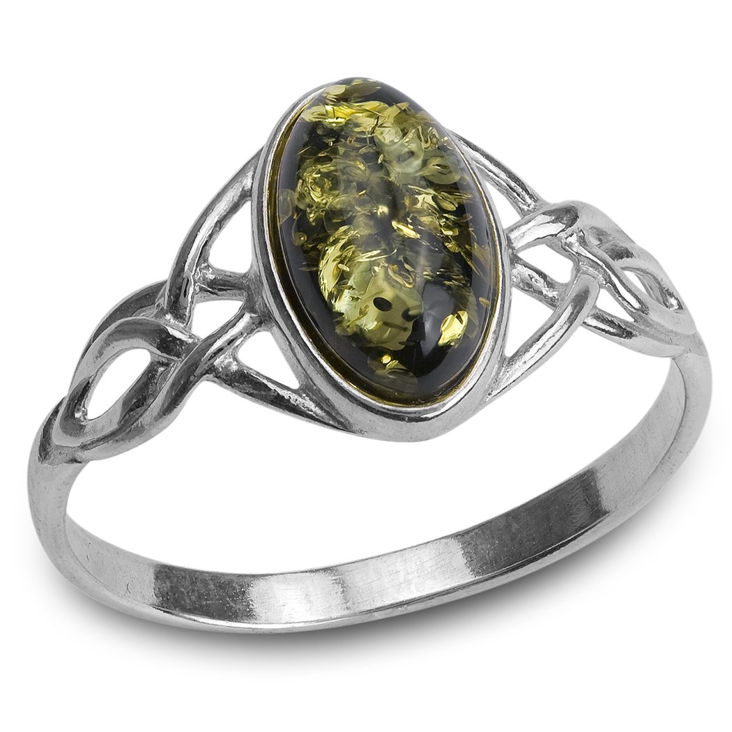 Ian and Valeri Co. Green Amber Sterling Silver Celtic Ring