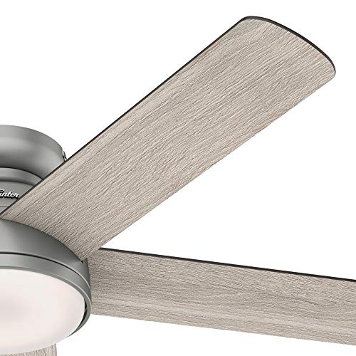 Hunter Fan Company 59483 Hunter Romulus Indoor Low Profile WiFi Ceiling Fan with LED Light and Remote Control, 54, Matte Silver Finish