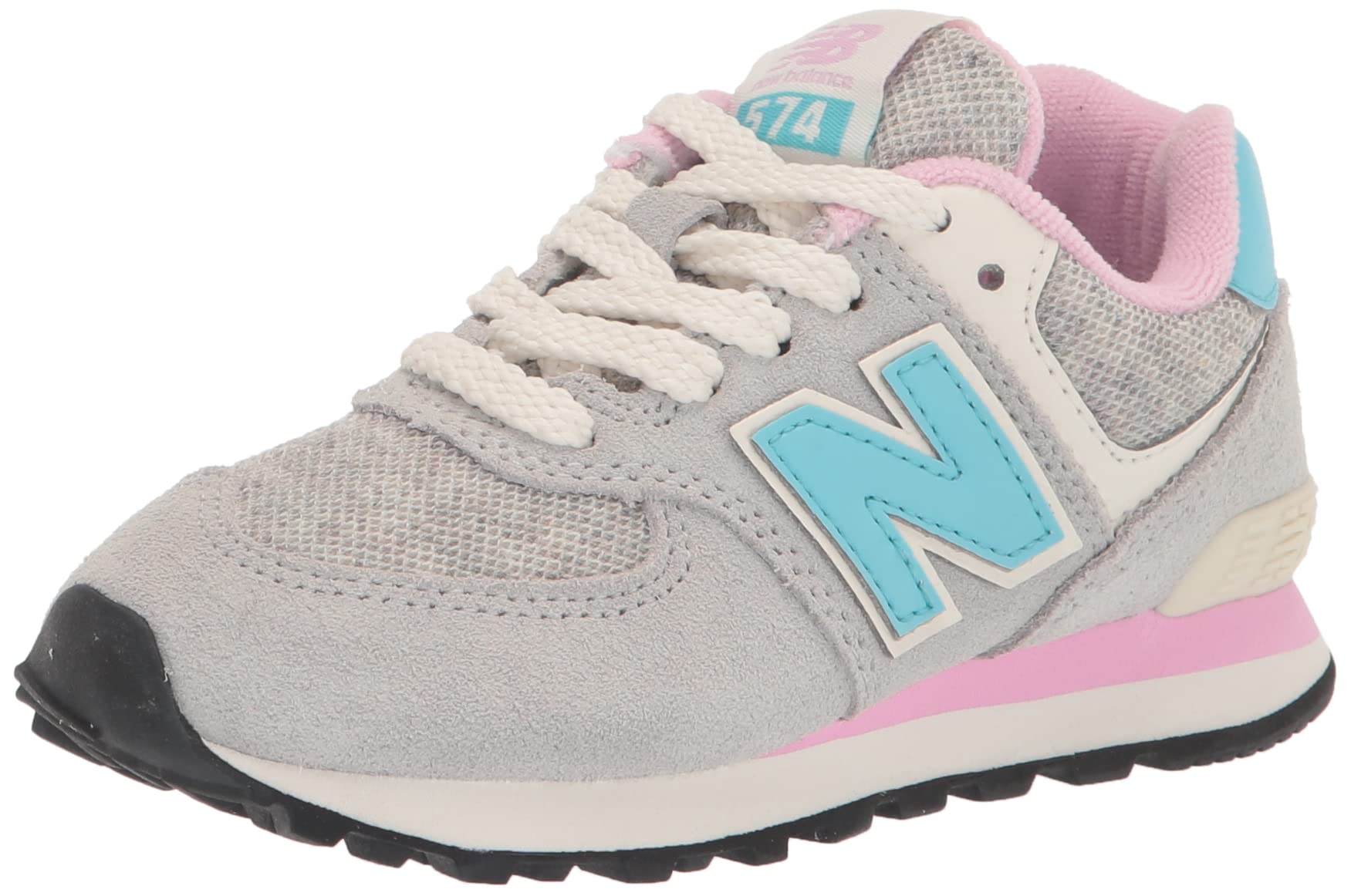 New Balance Kids 574 V1 70s Racing Lace-up Sneaker, BRIGHTON GREY/SUMMER AQUA/LILAC CLOUD, 1 M Little Kid (4-8 Years)