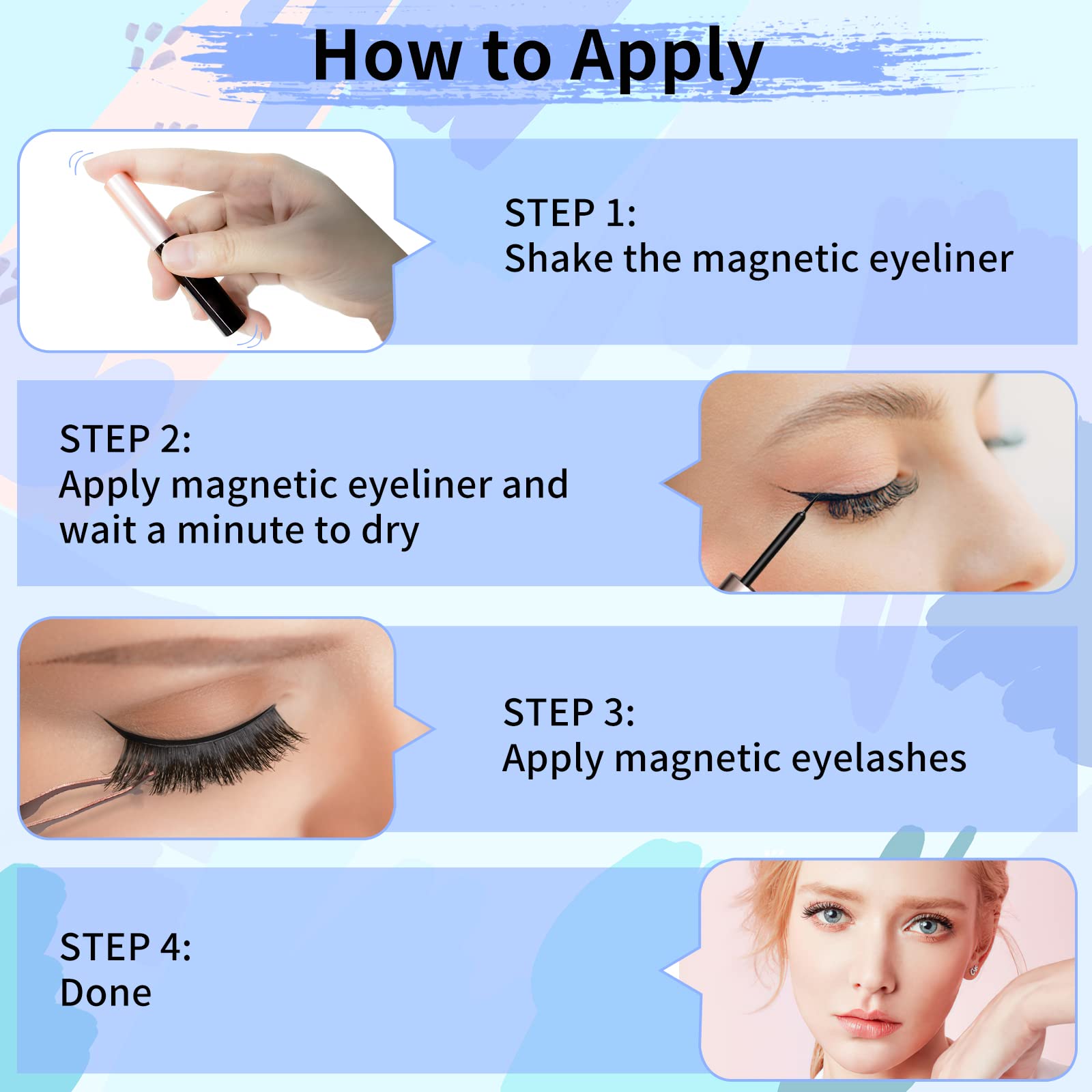Magnetic Eyelashes Kit,Reusable Magnetic lashes Natural Look and Long Lasting,10 Pairs Lightweight False Eyelashes with Eyeliner&Tweezers, Easy to Wear, No Glue Needed …